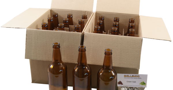 500ml Brown Glass Beer Bottles With Crown Caps - Pack Of 24 - The ...