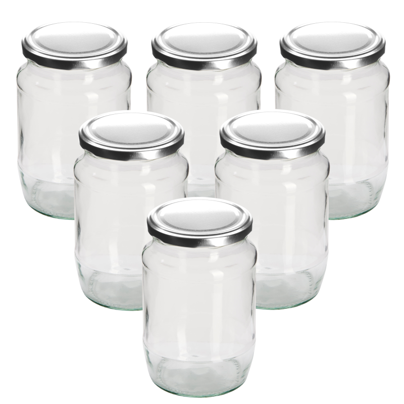 2lb / 720ml Round Glass Jam Jars With Silver Lids - Pack Of 6 - The ...