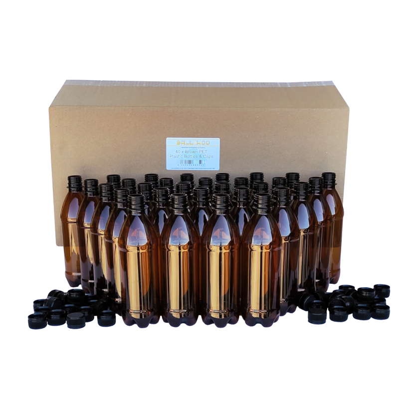 500ml Brown Pet Plastic Bottles With Black Caps - Pack Of 40 - The ...