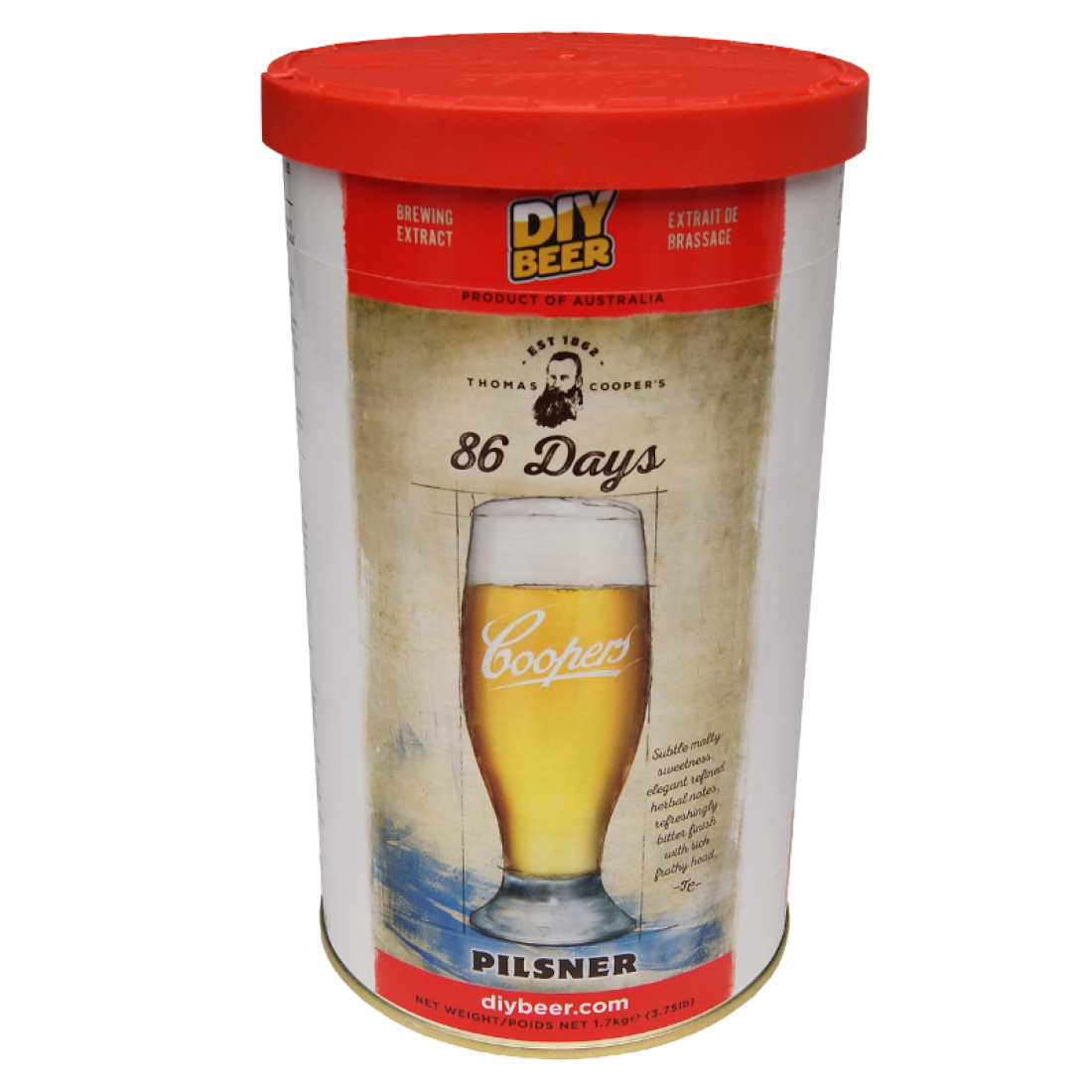 Coopers 86 Day Pilsner - 1.7kg - 40 Pint - Single Tin Beer Kit - The ...
