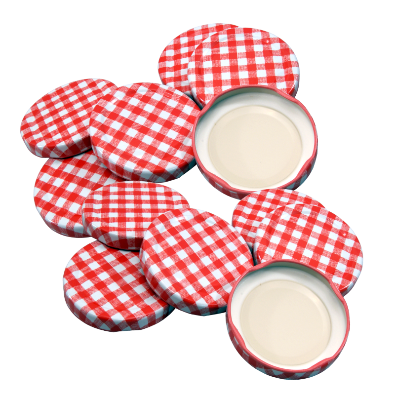 63mm Twist On Jam Jar Lids - Red Gingham - Pack Of 12 - The Homebrew Centre